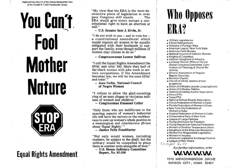 anti-era campaign pamphlet, circa 1970s – feminism and its discontents